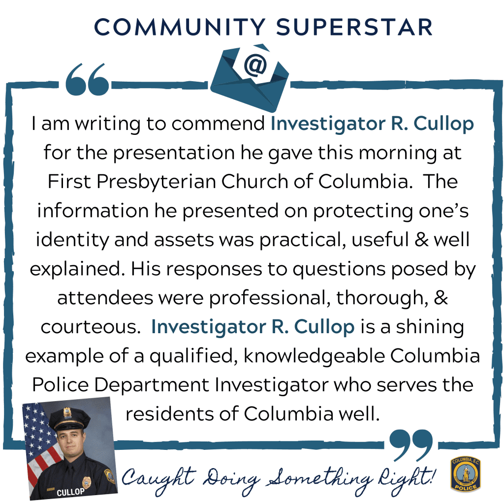 Caught Doing Something Right (1) – City of Columbia Police Department